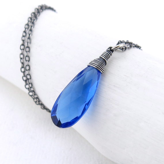 Cobalt Blue Necklace Silver Gemstone Necklace Blue Quartz | Etsy