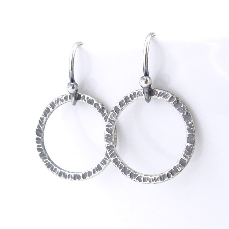 Rustic Silver Hoop Earrings Small Silver Earrings Dangle - Etsy
