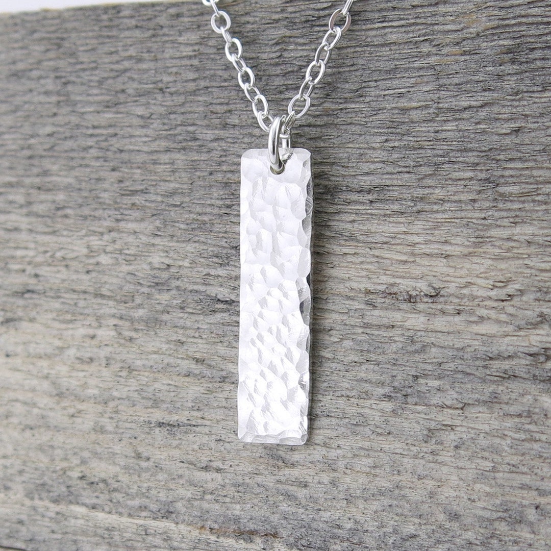 Minimalist Silver Necklace Sterling Silver Bar Necklace Vertical ...