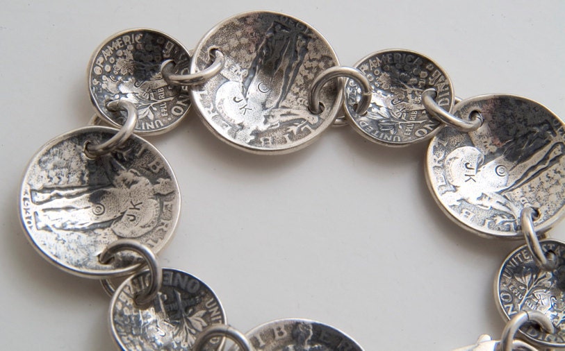 Flower Dimes Quarters Bracelet Made From Vintage Silver American Coins ...