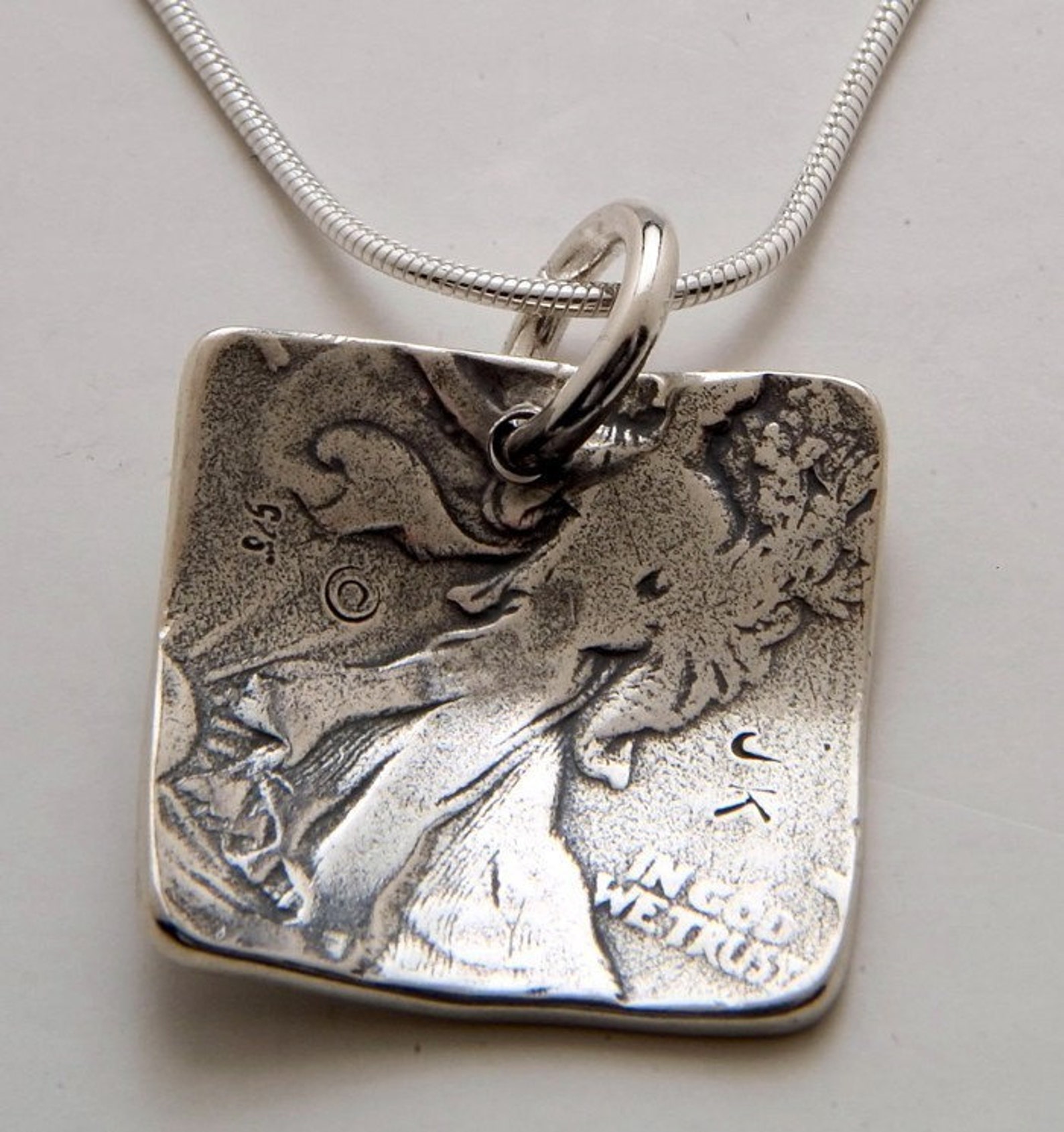 Coin Silver Square Dot Pendant Made From Vintage US Silver Half Dollar ...