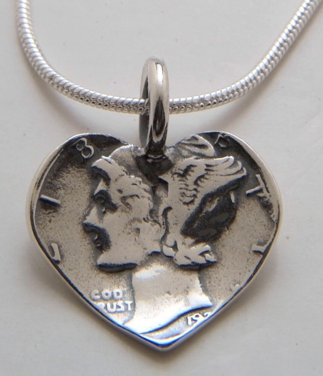 Silver Heart Dime Pendant Made From Vintage US Silver Mercury Dime Coin ...