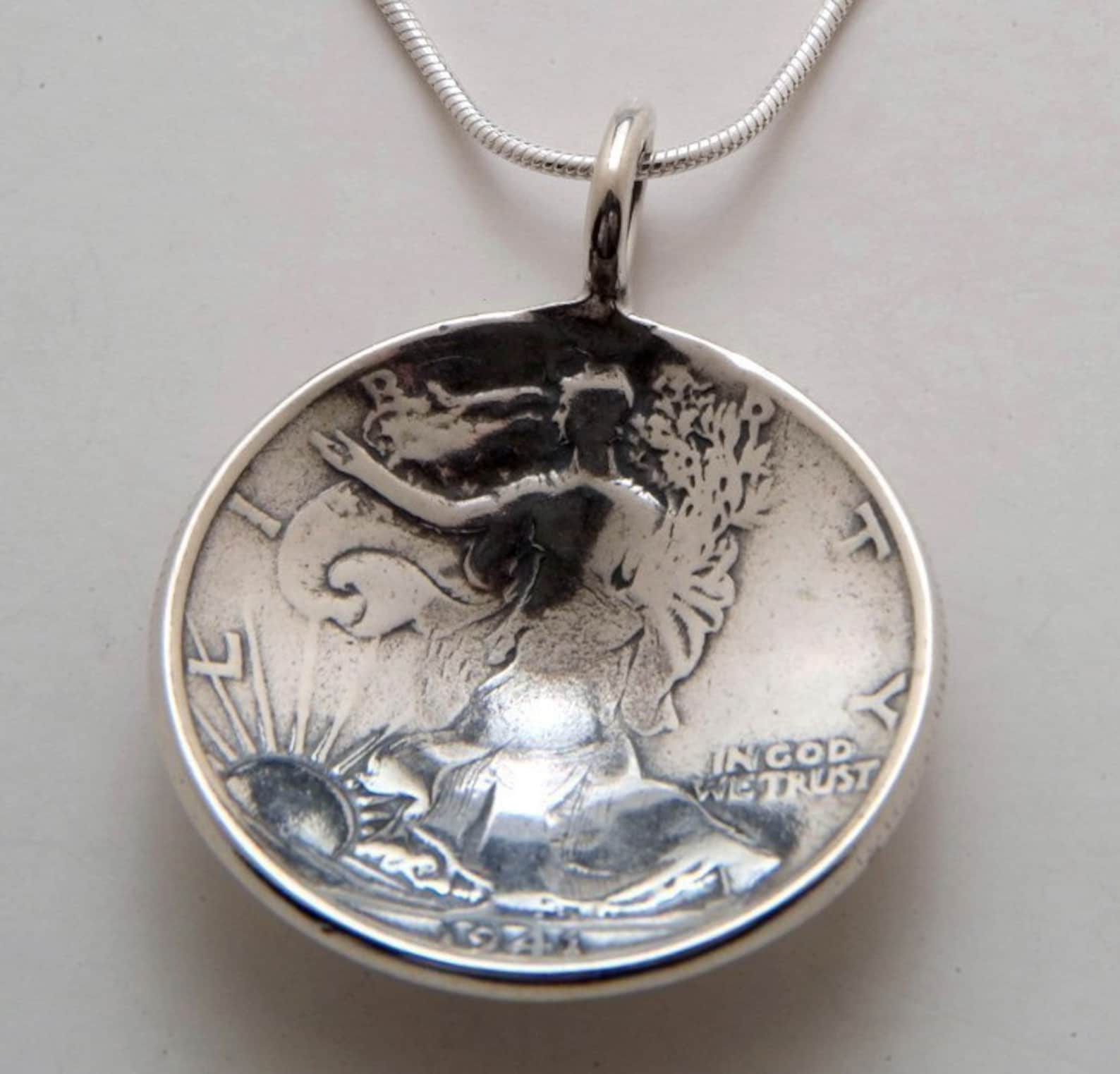 Silver Circle Pendant Made From Vintage US Silver Half Dollar Coin - Etsy