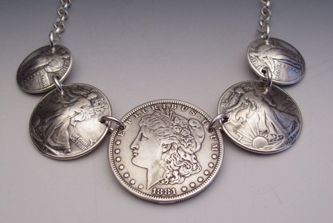 5 Coin Lady Necklace Made From US Silver Coins Including Dollar - Etsy