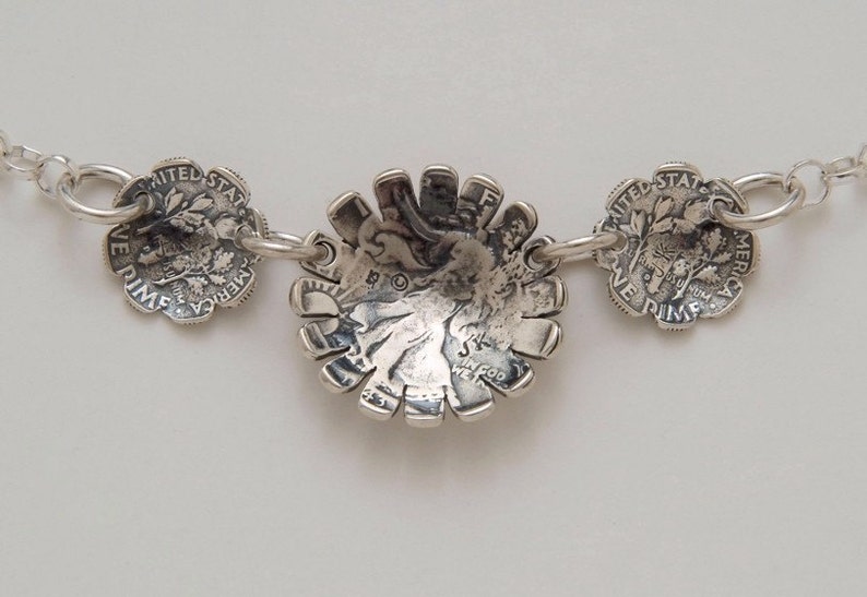 Dimes Silver Sunflowers Daisies Necklace Made From 3 Vintage American ...