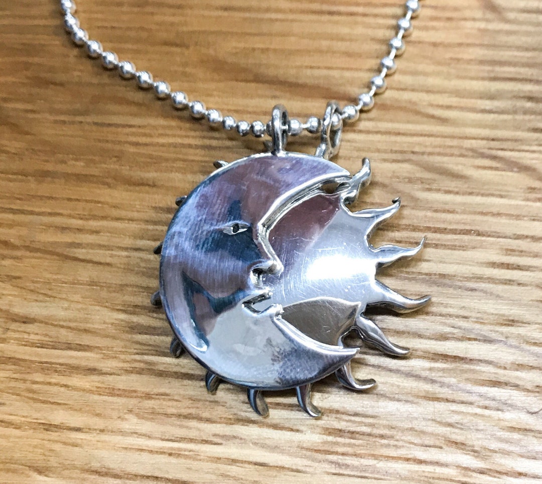 Eclipse! Moon Half & Sun Dollar Necklace 2 Vintage American Silver ...