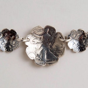 Dimes Silver Daisies Necklace Made From 3 Vintage American Silver Coins ...