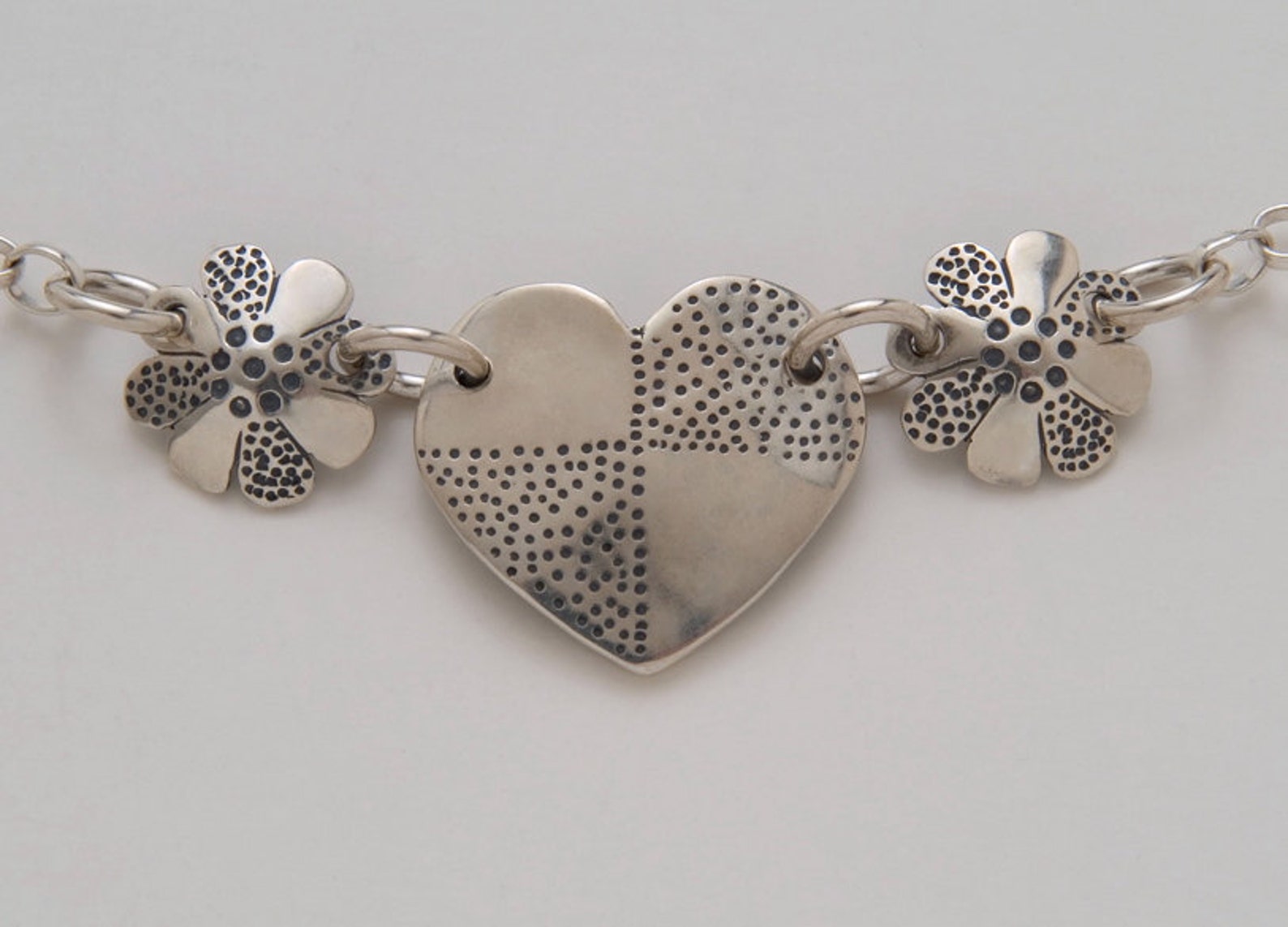 Dimes Silver Heart Flowers Necklace Made From 3 Vintage American Silver ...