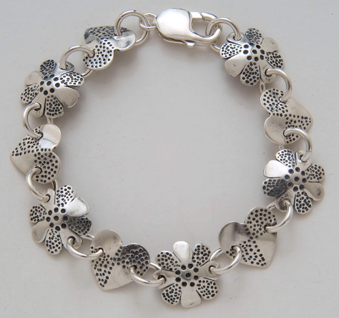 Heart Dots Flowers Bracelet Made From Vintage Silver American Dimes - Etsy