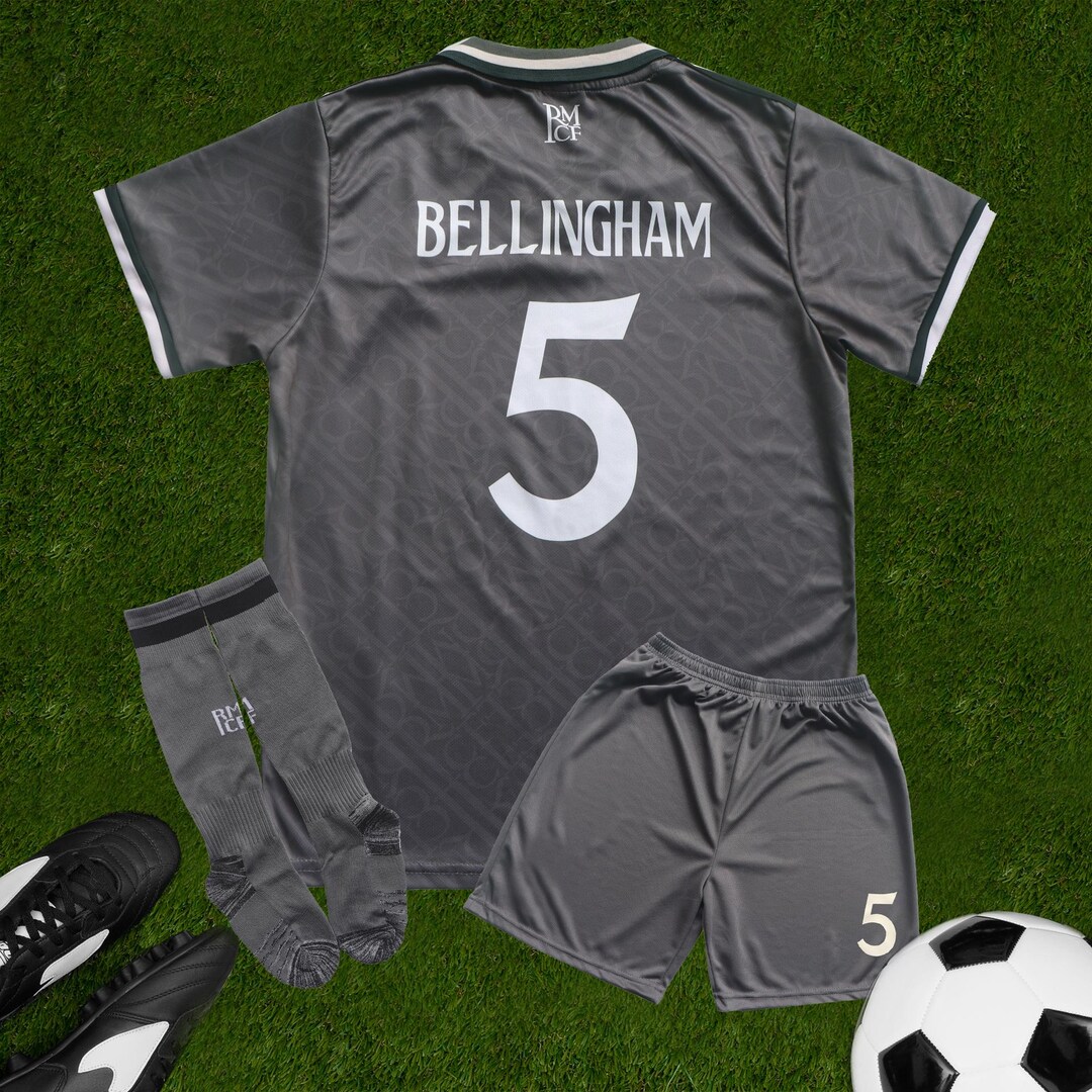 Bellingham 5 Gray Third Alternate Madrid Soccer Jersey & Shorts With ...