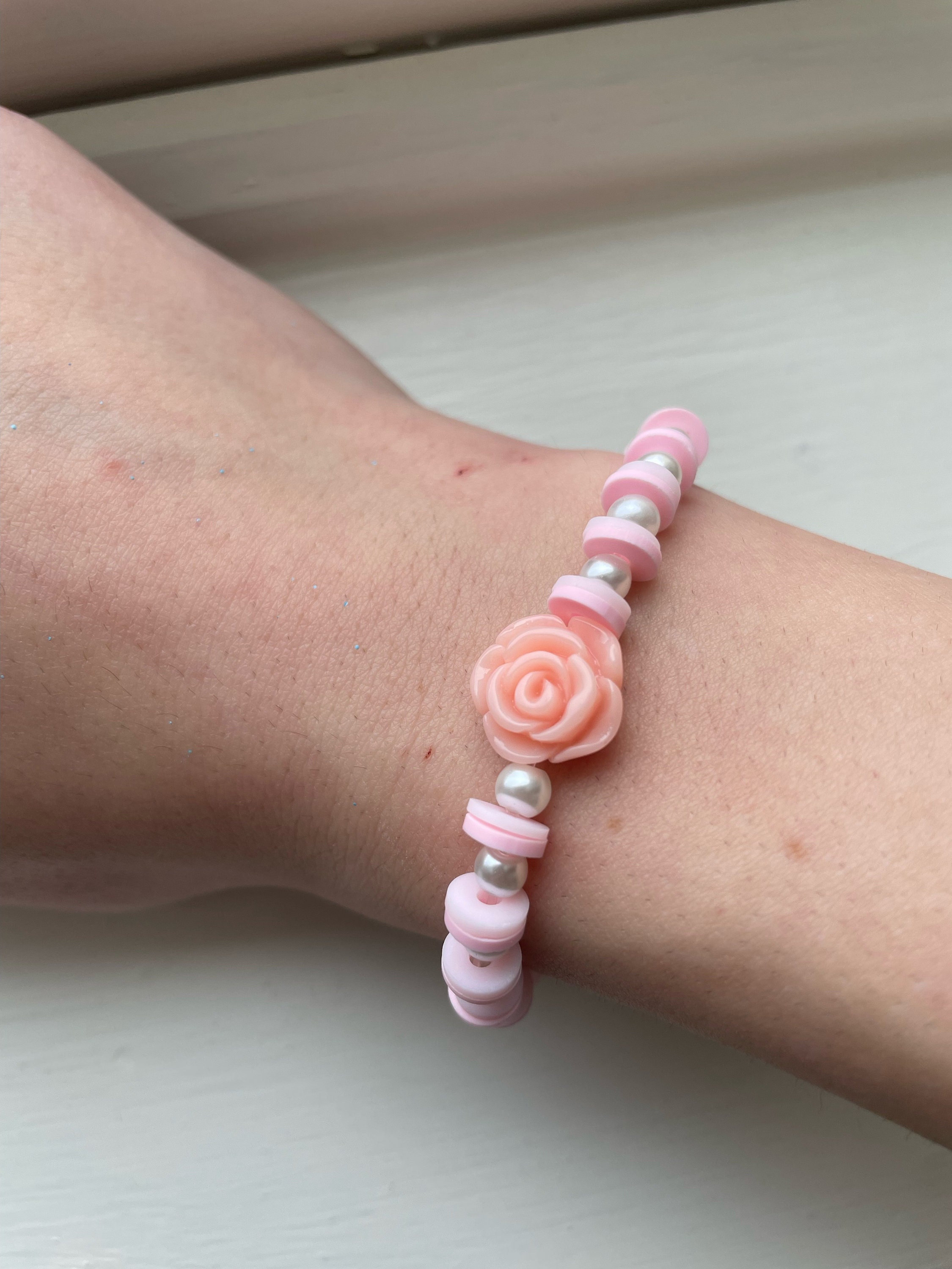 Pink Rose Bracelet - Etsy