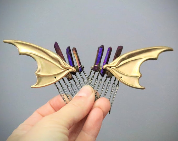 Drago // Dragon Wings and Crystal Hair Combs - Etsy