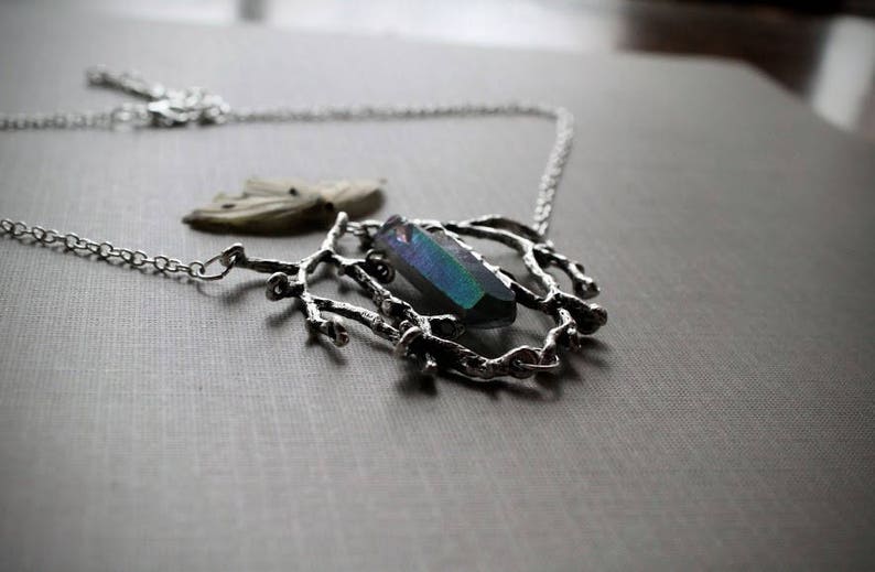 Elven Heart in Birch // Silver Branch and Crystal Point Necklace - Etsy