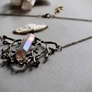 Elven Heart in Hickory // Brass Branch and Crystal Point Necklace - Etsy