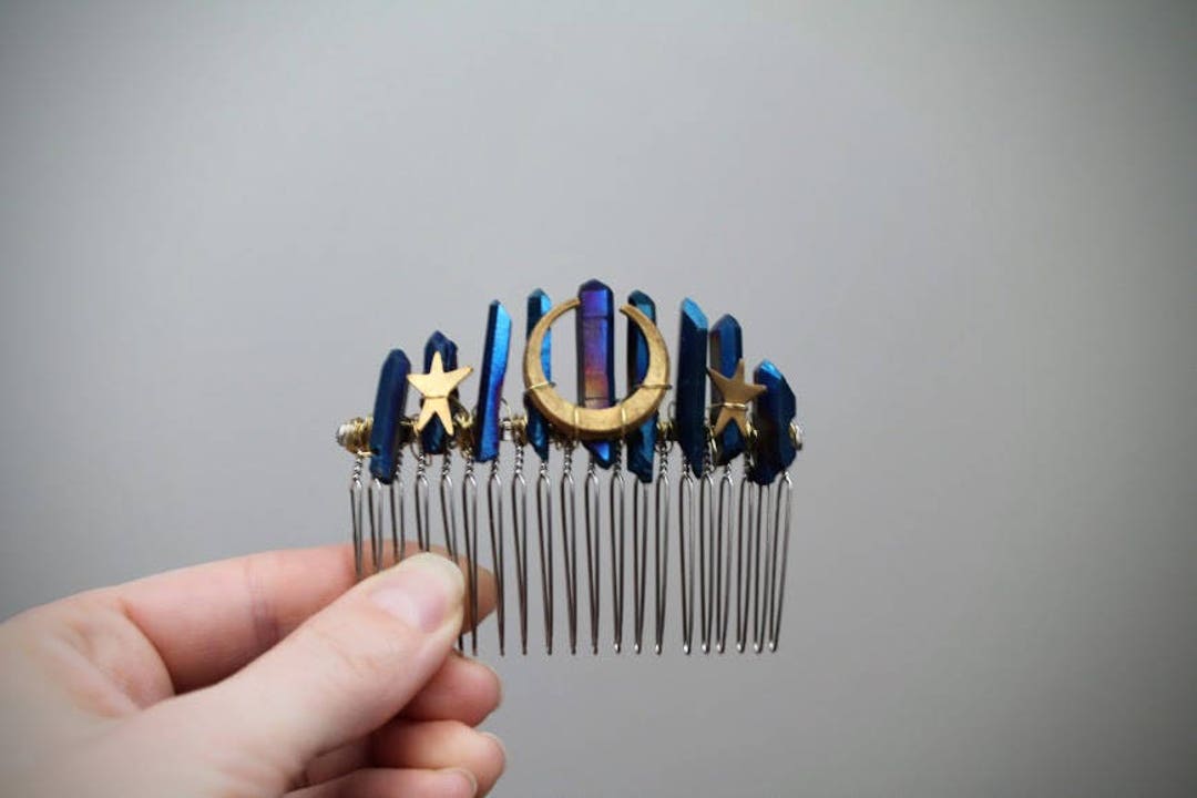 Moon Gazing // Blue Crystal and Crescent Moon Hair Comb - Etsy