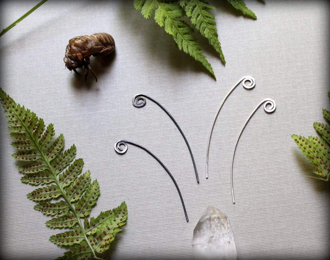 Fiddlehead // sterling silver forest fern earrings | Etsy
