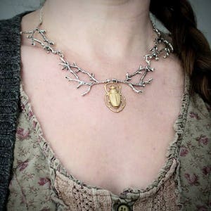 June Bug // Beetle and Silver Branch Necklace - Etsy