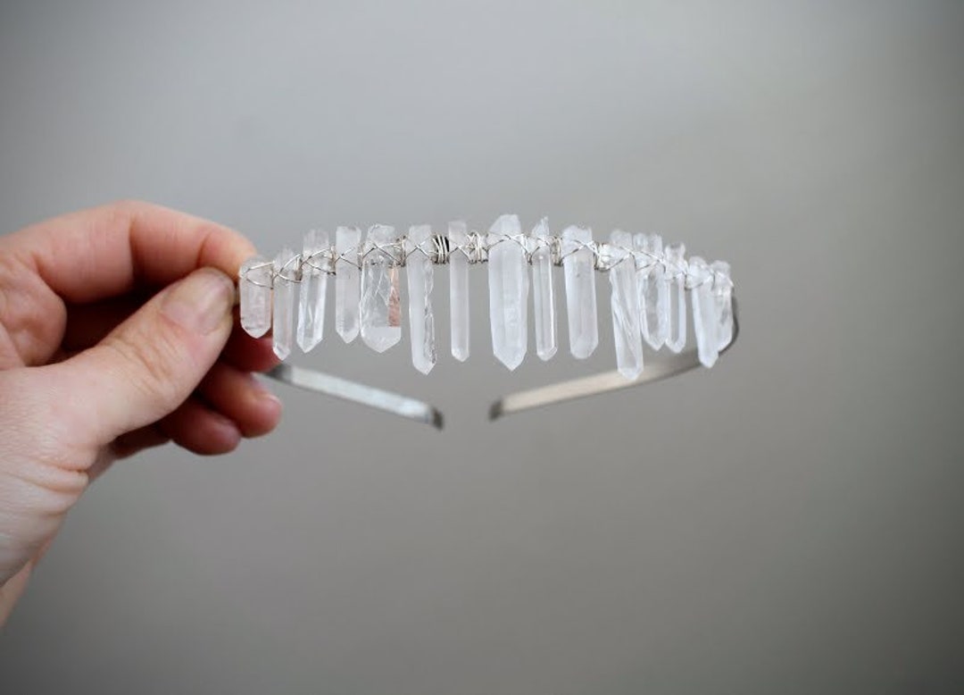 Icicle // Raw Clear Quartz Back Crown - Choose From Silver, Brass, or ...