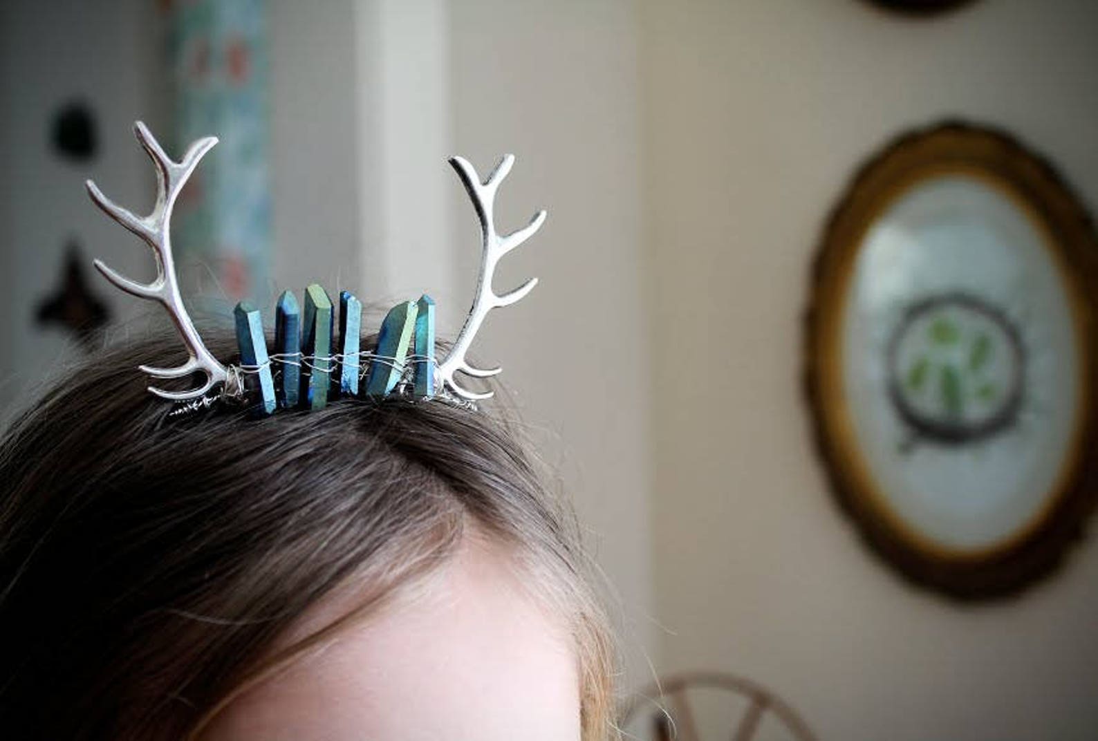 Elk // Silver Antler and Blue Crystal Mini Crown | Etsy