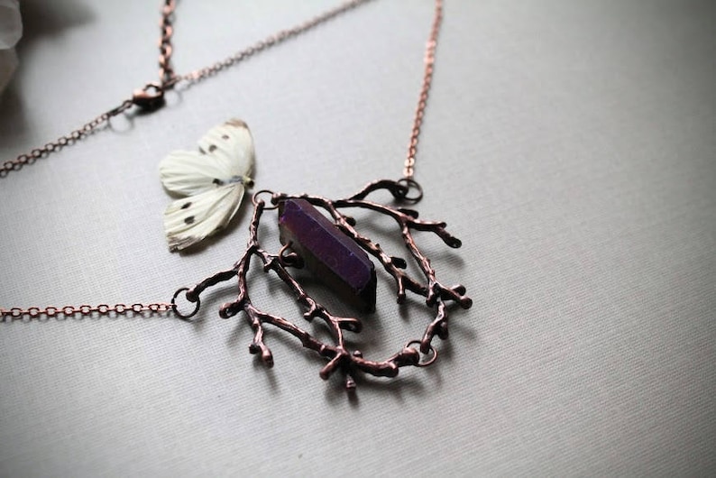 Elven Heart in Cedar // Copper Branch and Crystal Point Necklace - Etsy