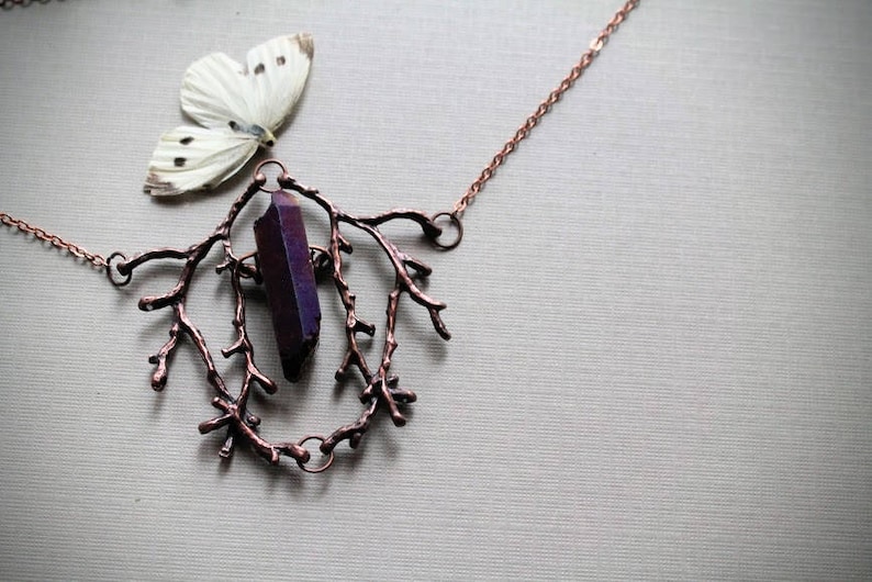 Elven Heart in Cedar // Copper Branch and Crystal Point Necklace - Etsy