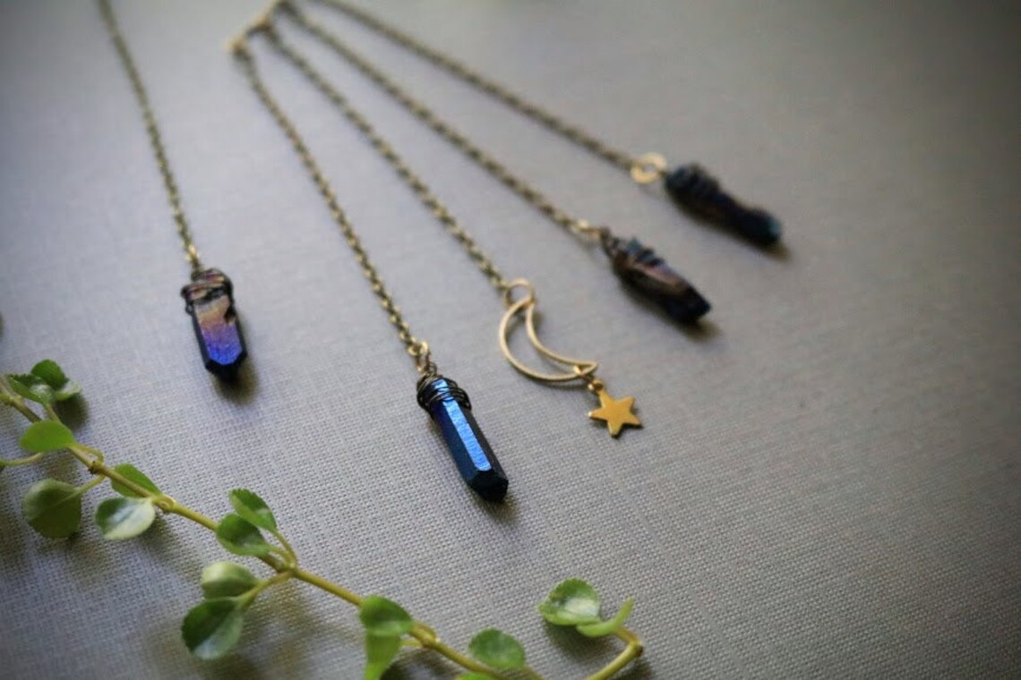Moonlight // Crescent Moon and Blue Quartz Single Ear Wrap - No ...