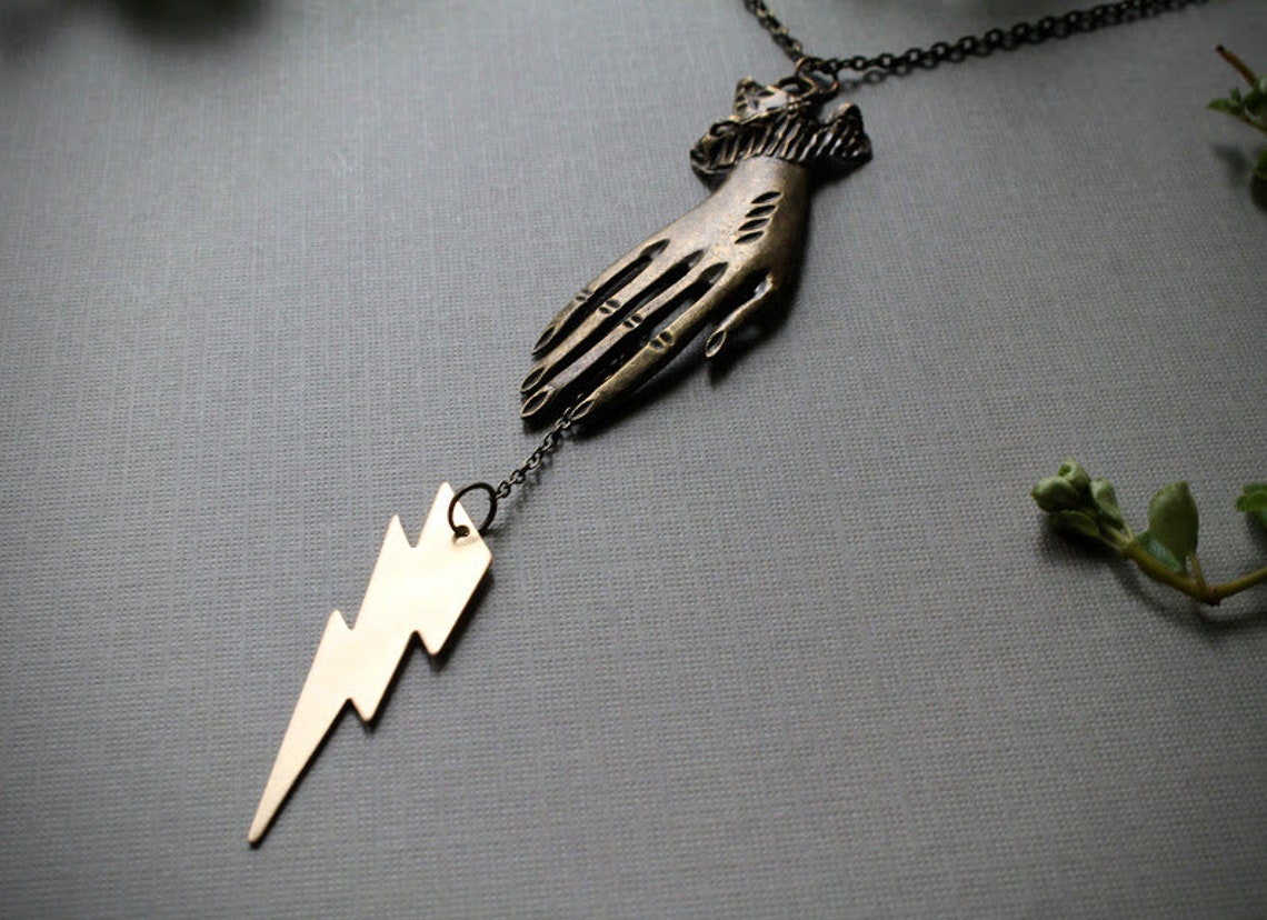 Spell Casting in Bronze // Large Brass Hand and Lightning Bolt | Etsy