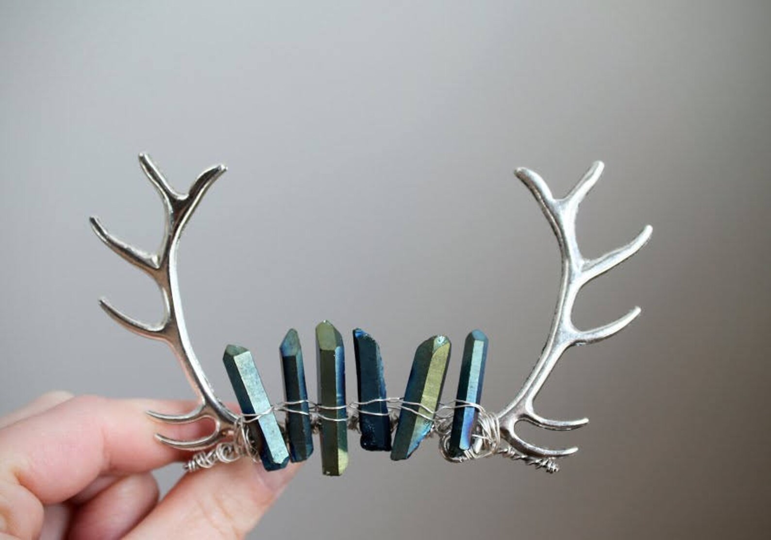 Elk // Silver Antler and Blue Crystal Mini Crown | Etsy