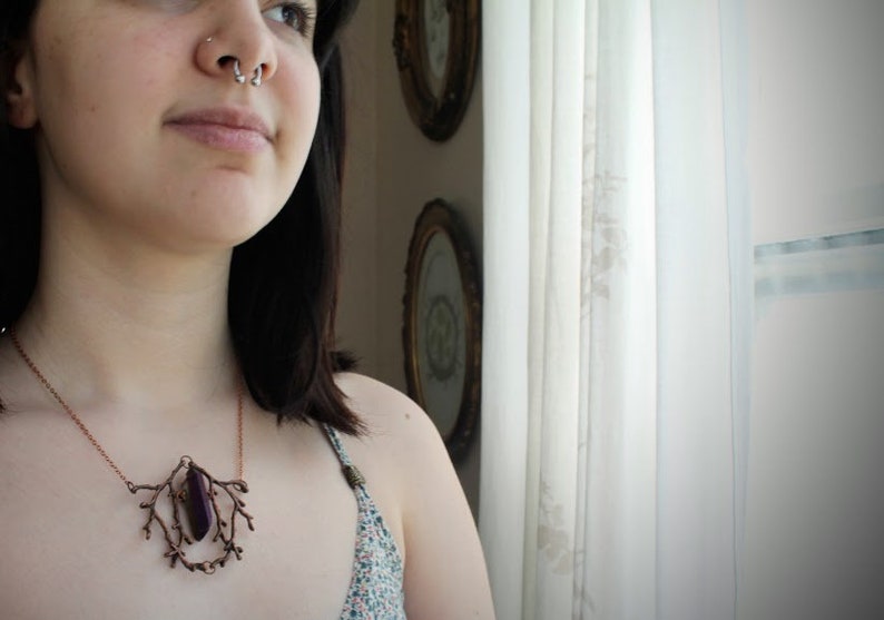 Elven Heart in Cedar // Copper Branch and Crystal Point Necklace - Etsy