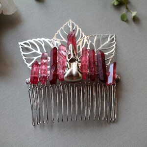 Red Sparrow // Silver Bird Skull Hair Comb With Silver Leaves and Blood ...