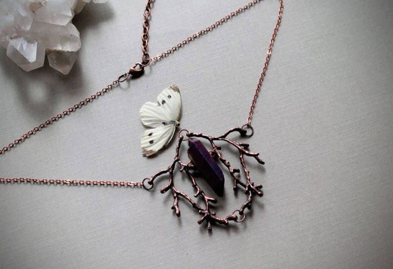 Elven Heart in Cedar // Copper Branch and Crystal Point Necklace - Etsy