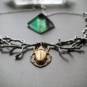 June Bug // Beetle and Silver Branch Necklace - Etsy