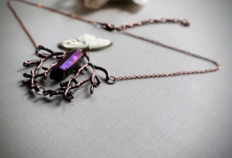 Elven Heart in Cedar // Copper Branch and Crystal Point Necklace - Etsy