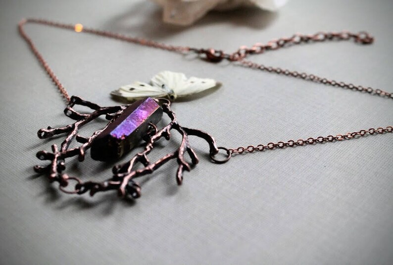 Elven Heart in Cedar // Copper Branch and Crystal Point Necklace - Etsy