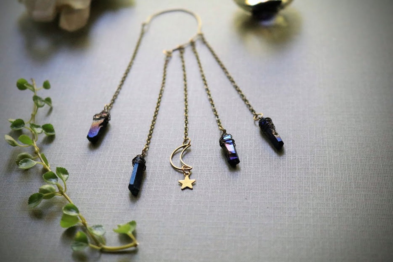 Moonlight // Crescent Moon and Blue Quartz Single Ear Wrap - No ...