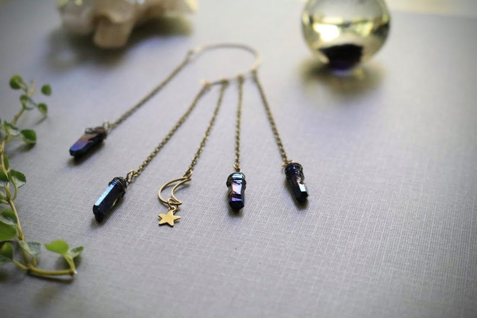 Moonlight // Crescent Moon and Blue Quartz Single Ear Wrap - No ...