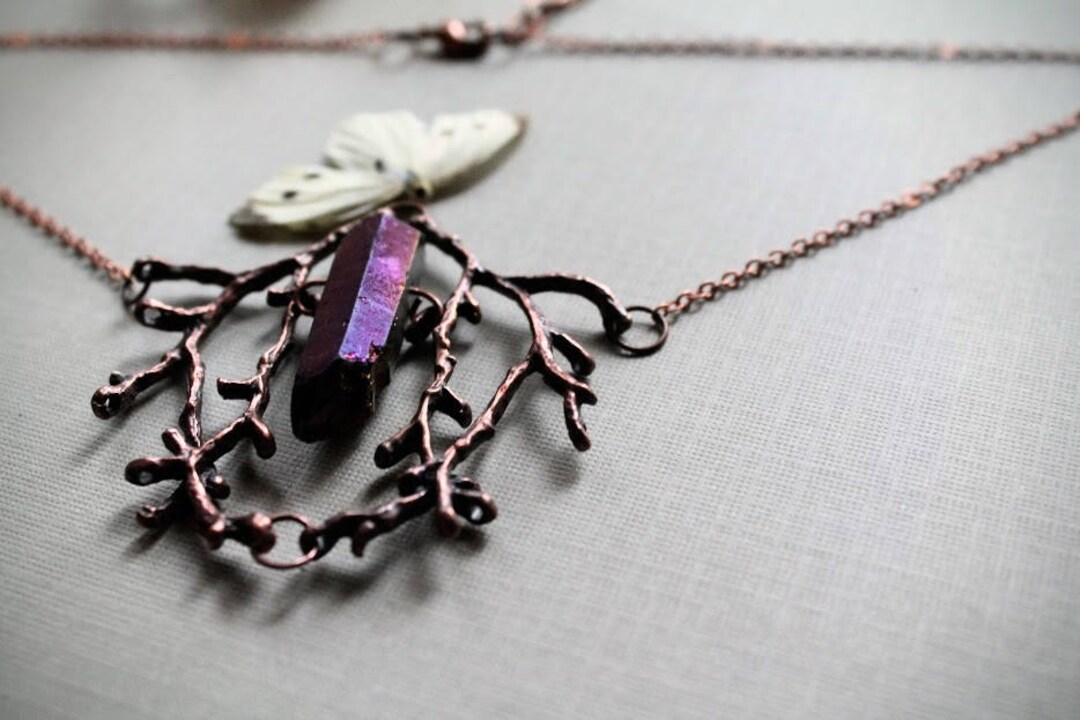 Elven Heart in Cedar // Copper Branch and Crystal Point Necklace - Etsy