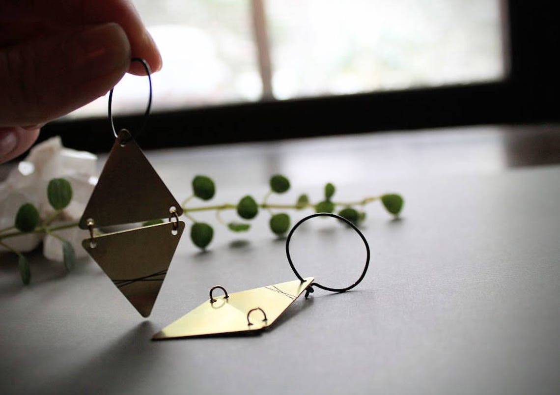 Elemental // four elements brass triangle earrings | Etsy