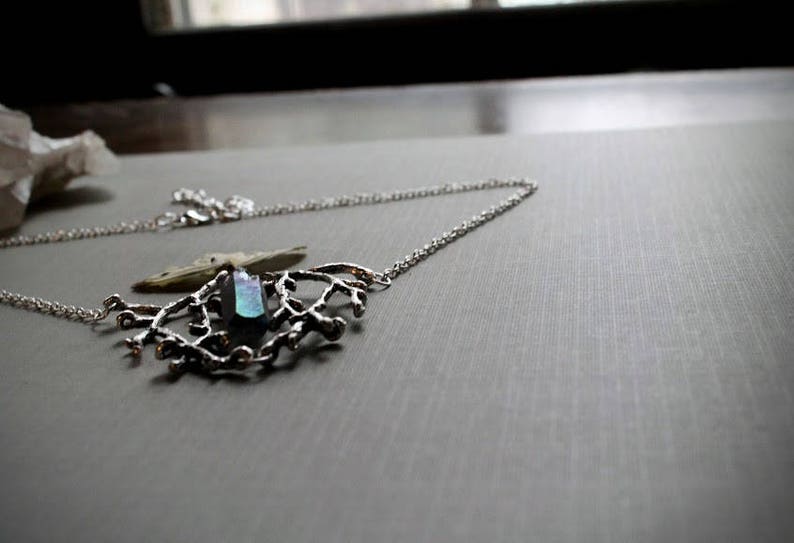Elven Heart in Birch // Silver Branch and Crystal Point Necklace - Etsy