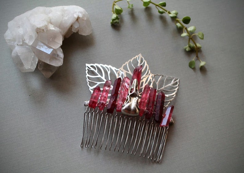 Red Sparrow // Silver Bird Skull Hair Comb With Silver Leaves - Etsy