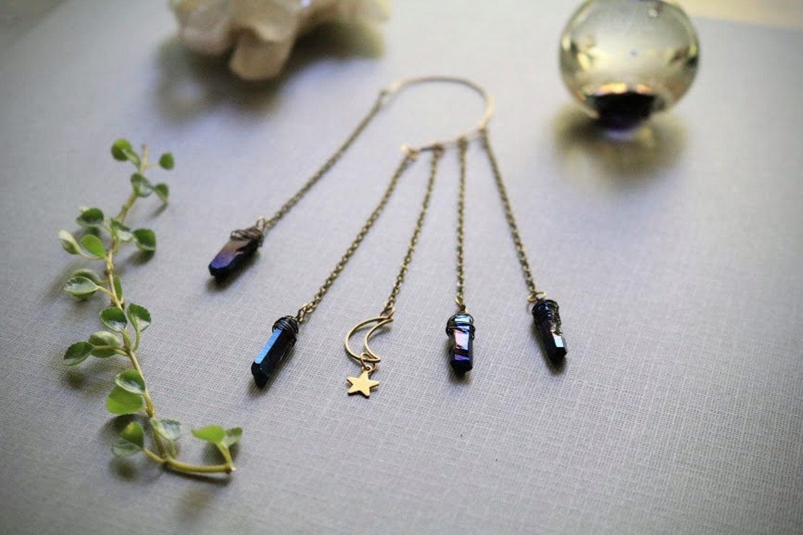 Moonlight // Crescent Moon and Blue Quartz Single Ear Wrap - No ...