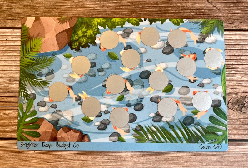 Koi Pond Laminated Scratch off Savings Challenge - Save 50 - Etsy