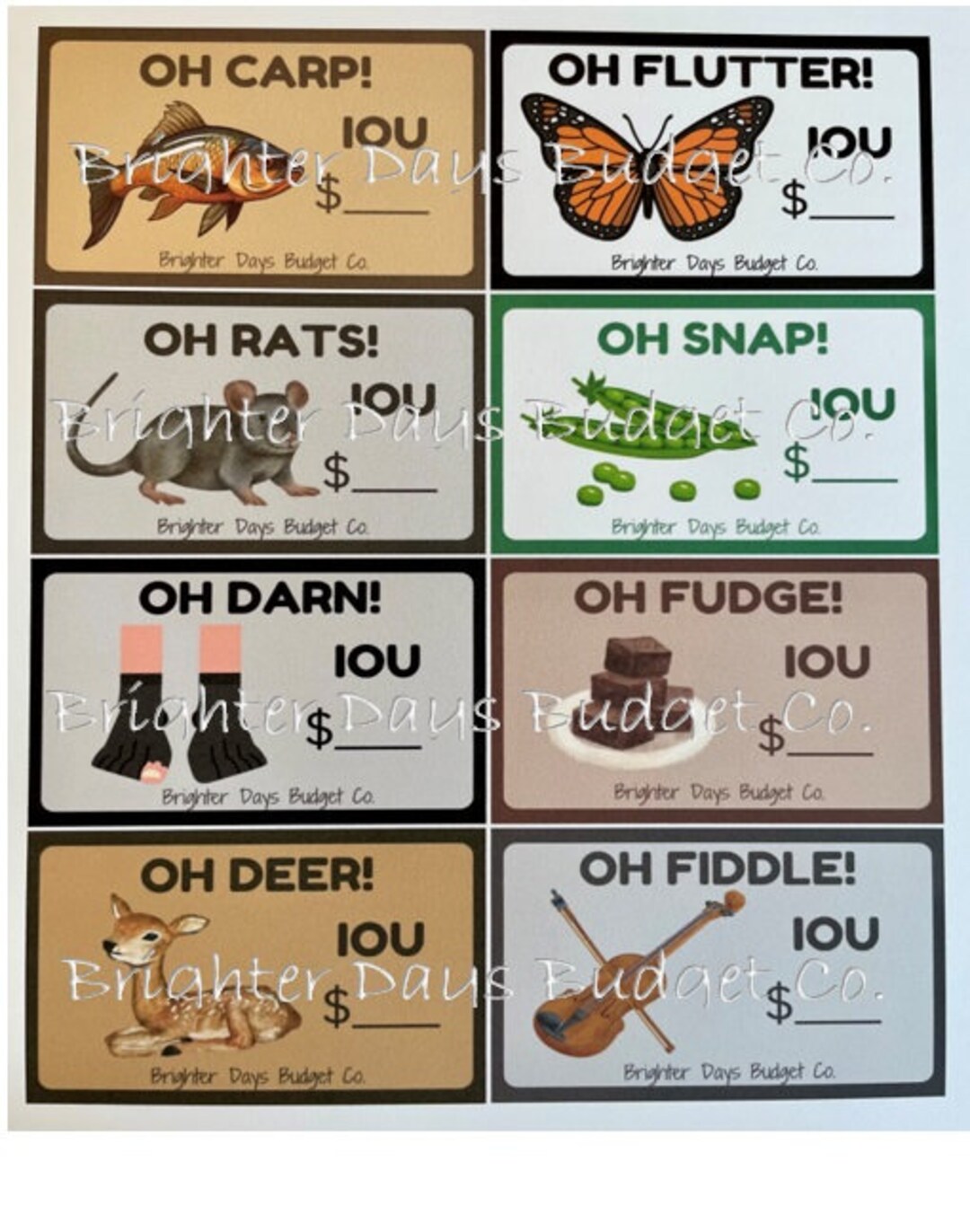 Brighter Days Budget Co. IOU Cards - Etsy