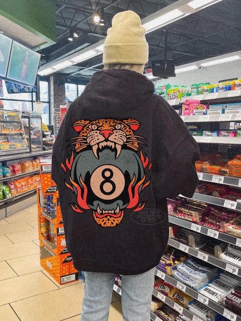 Lucky Leopard Hoodie Traditional Tattoo 8 Ball Sweatshirt Grunge ...