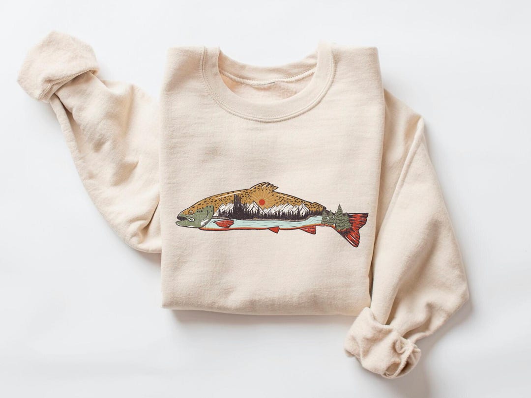Retro Fish Sweatshirt 90s Vintage Trout Fly Fishing Crewneck UNSX ...