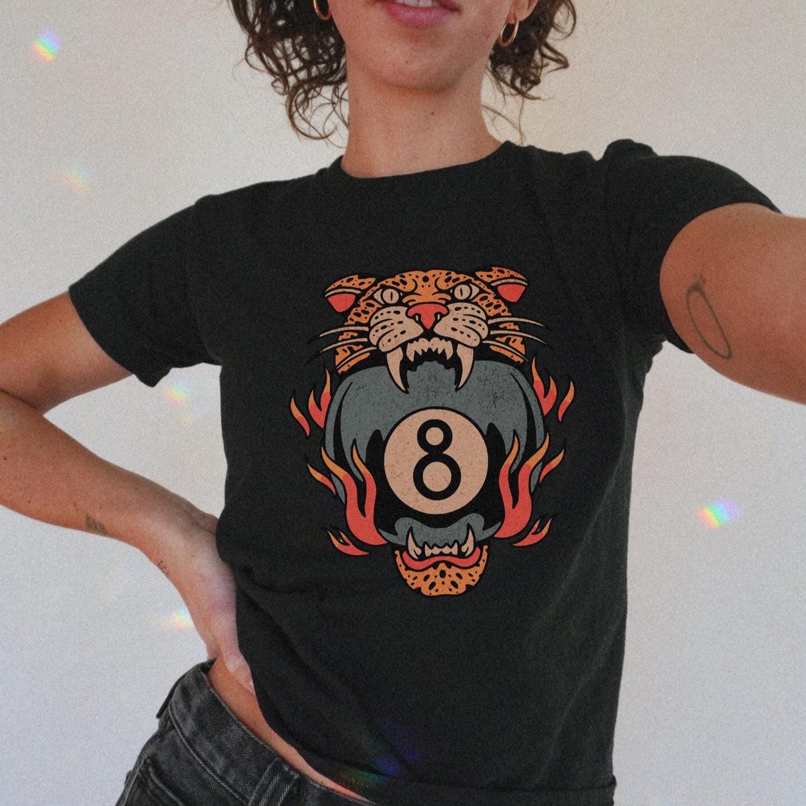 Lucky Leopard 90s Baby Tee Trendy 8 Ball Shirt Vintage Western Tattoo ...