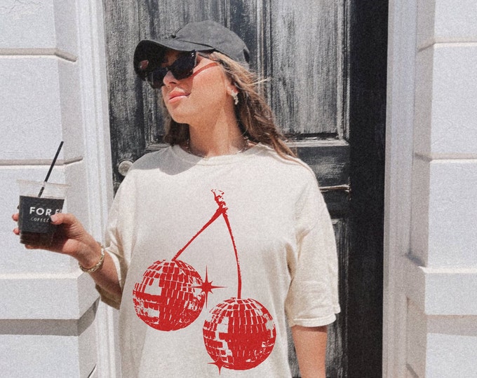 Mirrorball Cherries Tee Comfort Colors® Disco Ball Shirt Disco Ball Cherry Shirt Vintage Gen Z ...