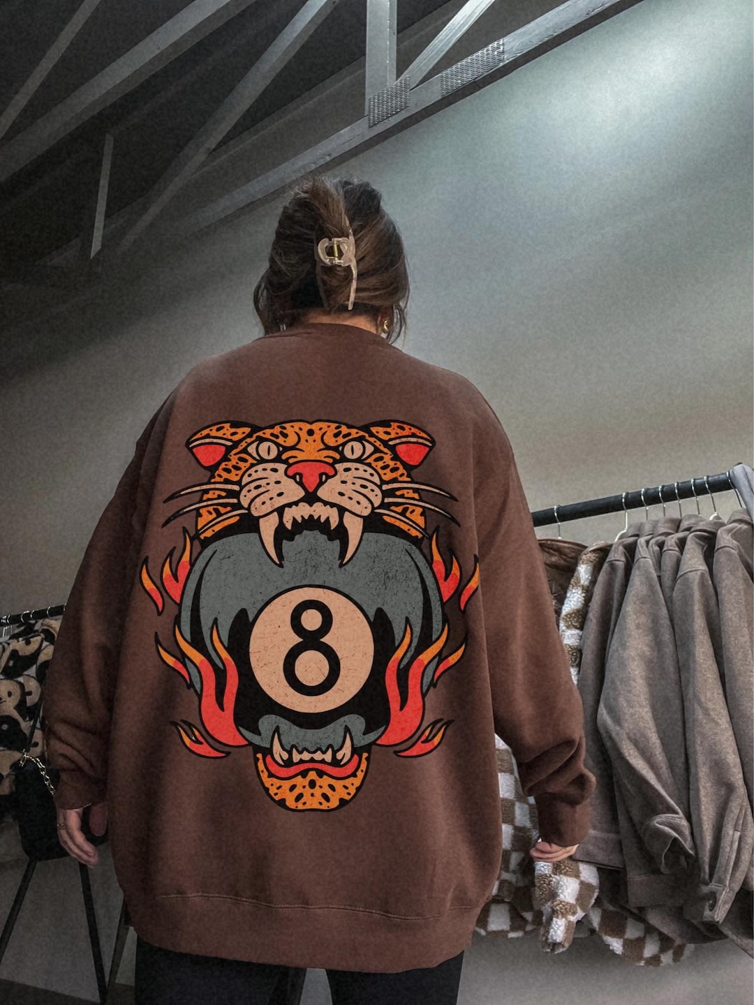 Lucky Leopard Sweatshirt Traditional Tattoo 8 Ball Shirt Grunge ...