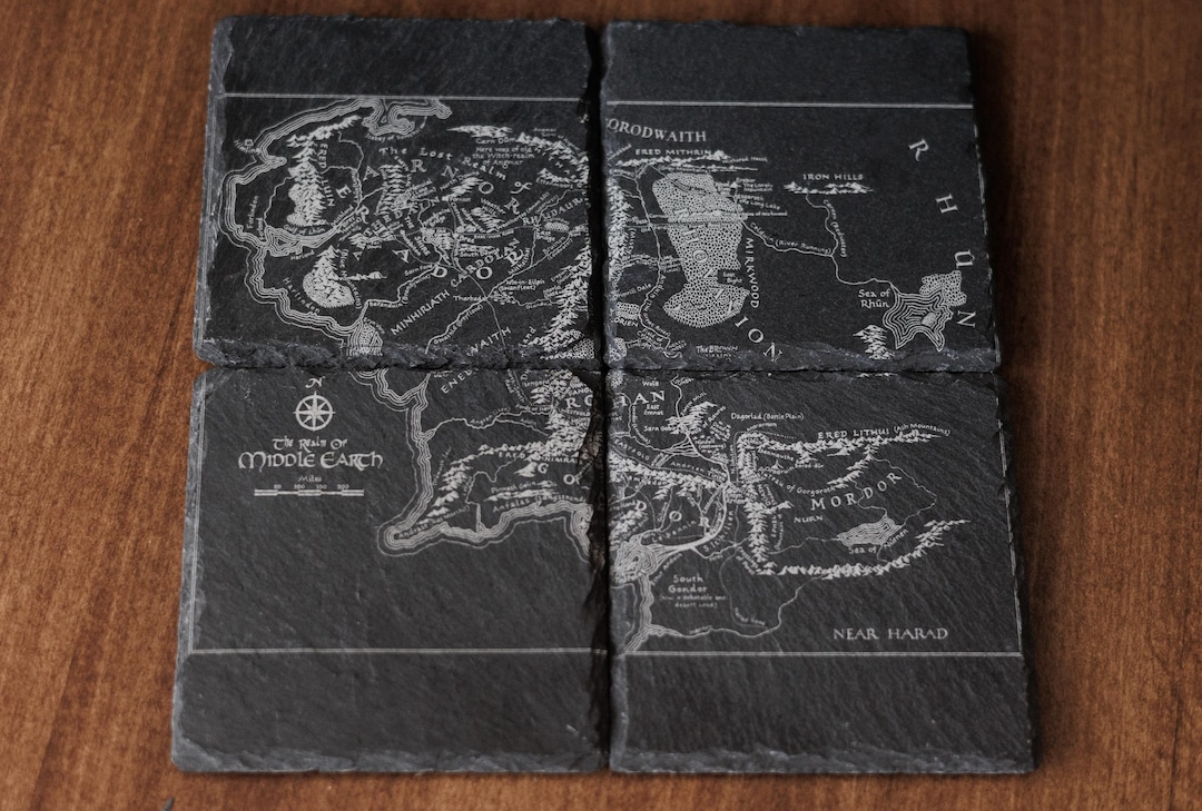 Middle Earth Map Set of 4 Slate Coasters, LOTR Gift, Christmas Gift ...