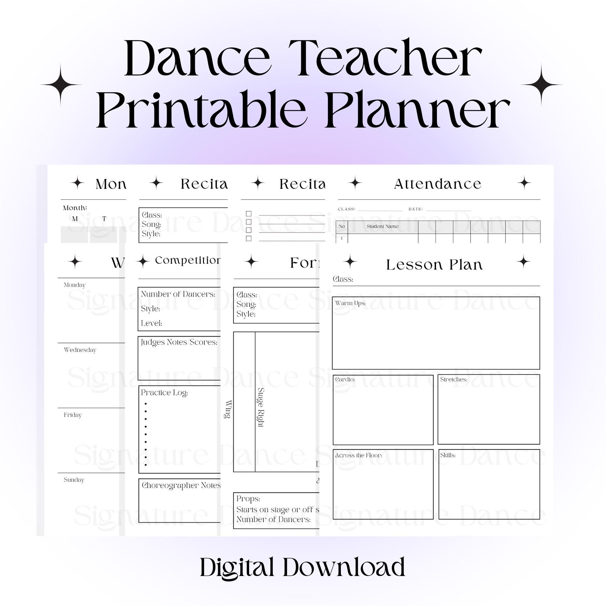 Dance Teacher Planner Printable Digital Download - Etsy